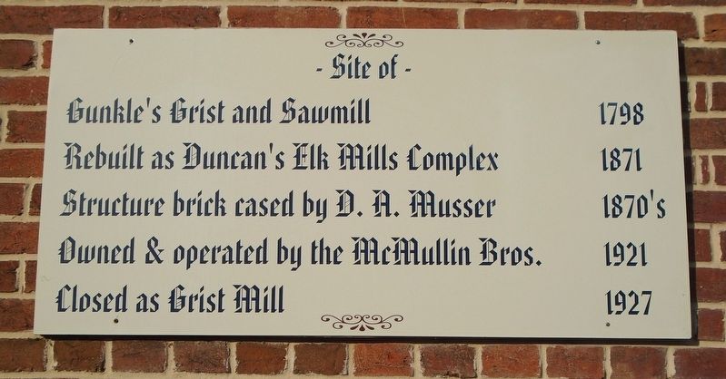 Site of Gunkle's Grist and Sawmill • 1798 Historical Marker