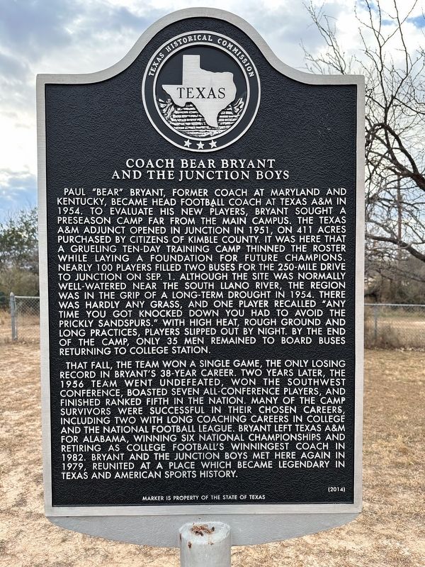 Coach Bear Bryant and the Junction Boys Historical Marker