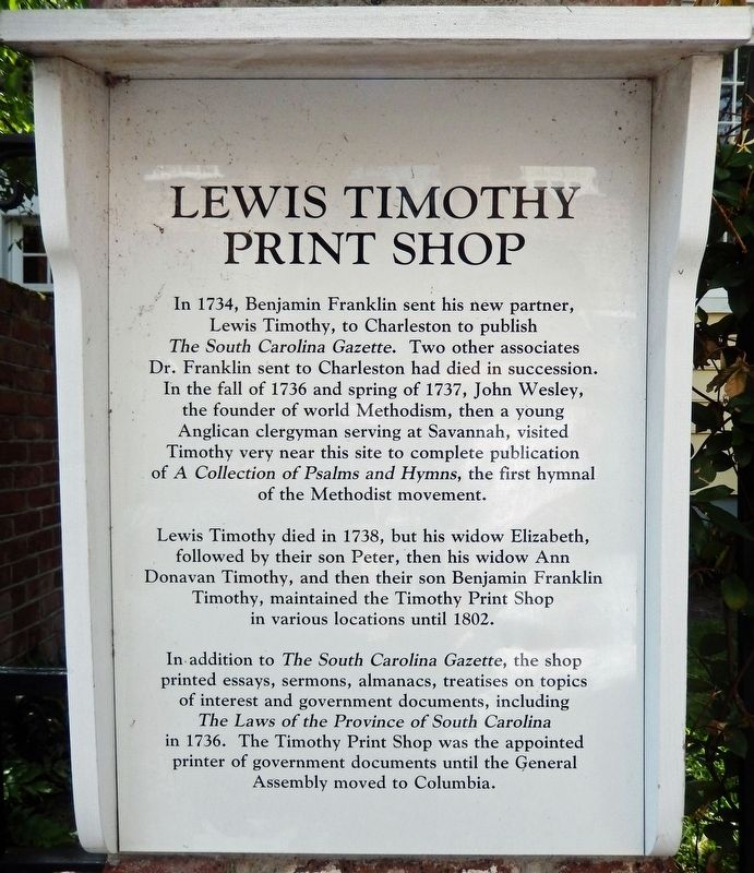 Lewis Timothy Print Shop Historical Marker