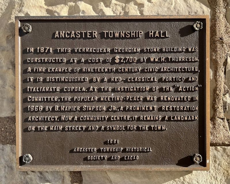 Ancaster Township Hall Historical Marker