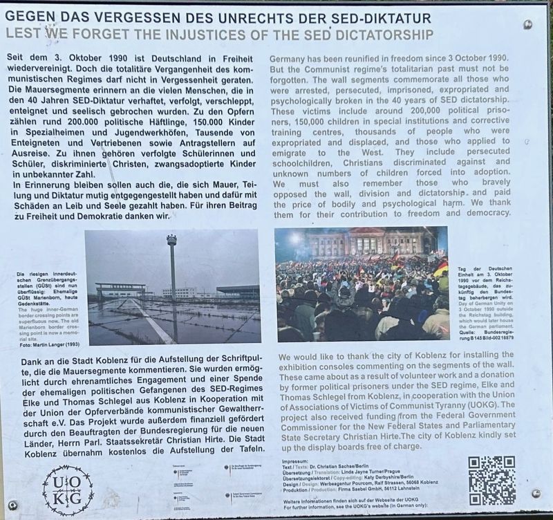 Gegen das Vergessen des Unrechts der Sed-Diktatur Historical Marker