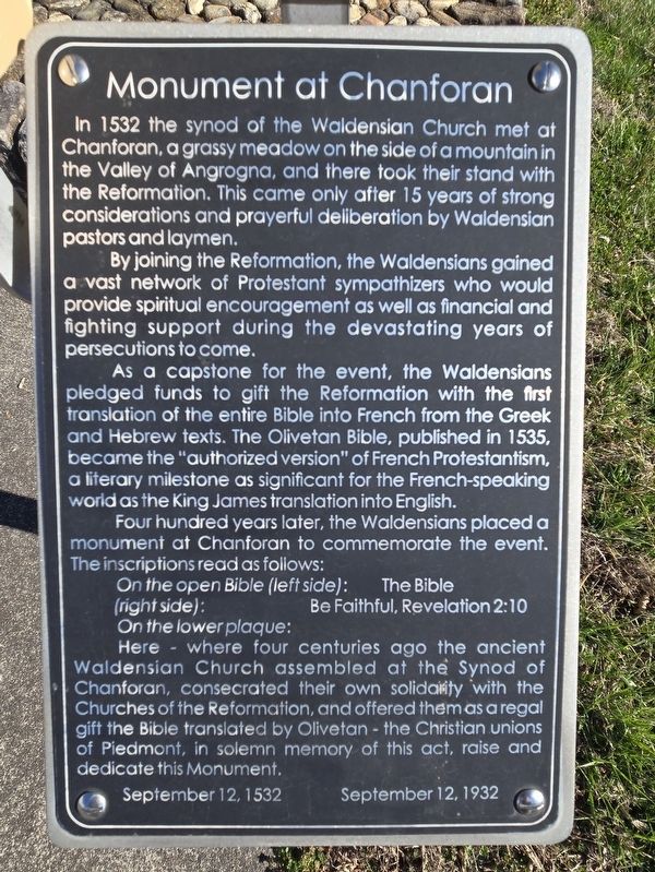 Monument at Chanforan Historical Marker