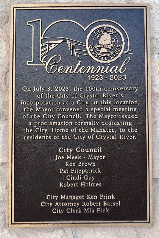 City of Crystal River Centennial Historical Marker