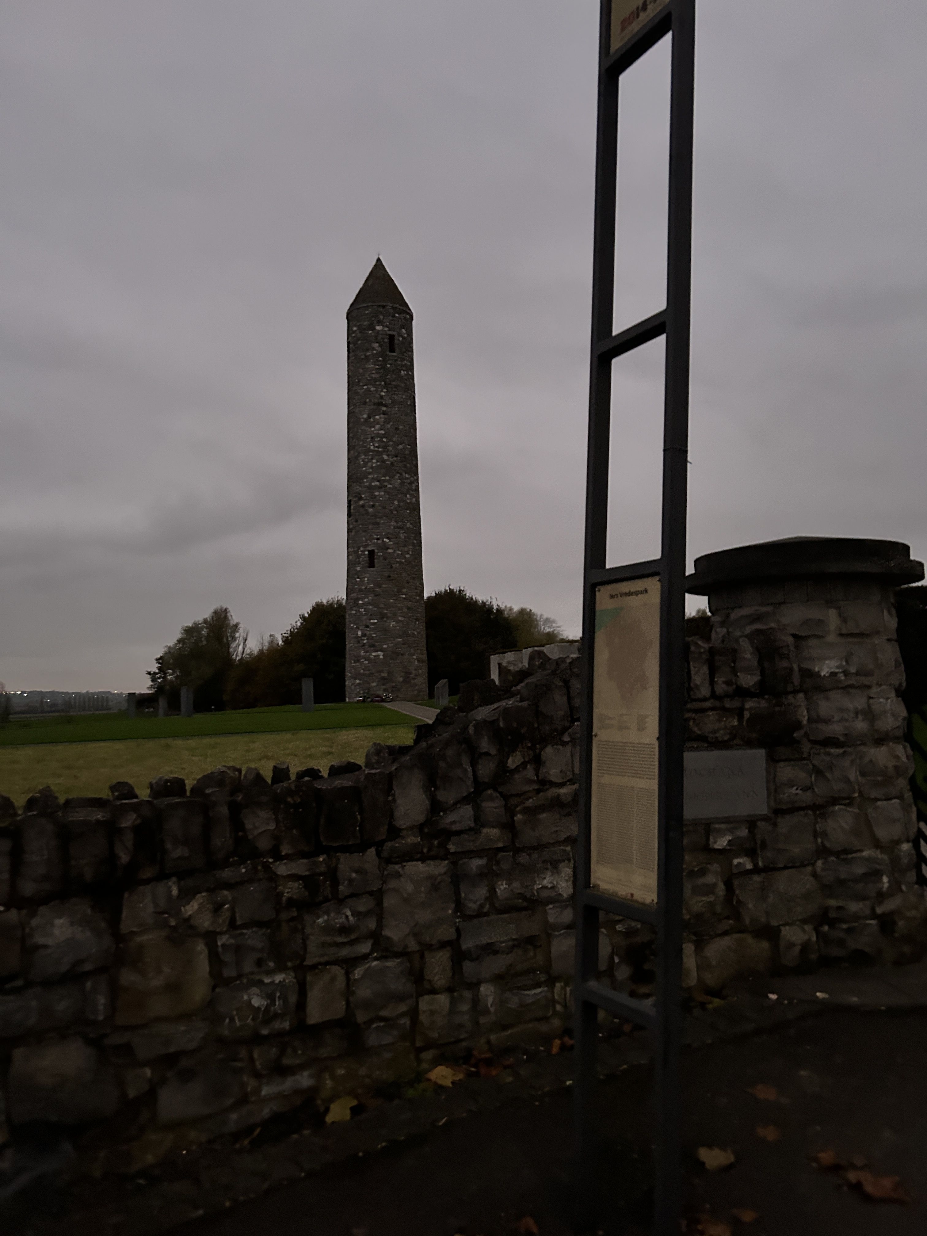 Photo: Iers Vredespark Marker and Round Tower in Background