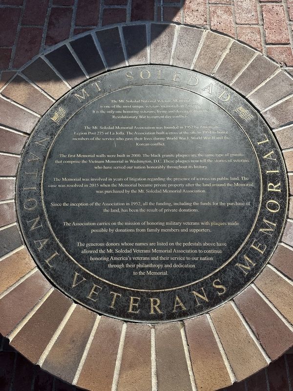 Mt. Soledad National Veterans Memorial Historical Marker