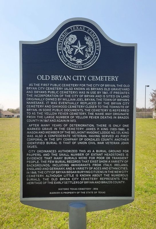 Old Bryan City Cemetery Historical Marker