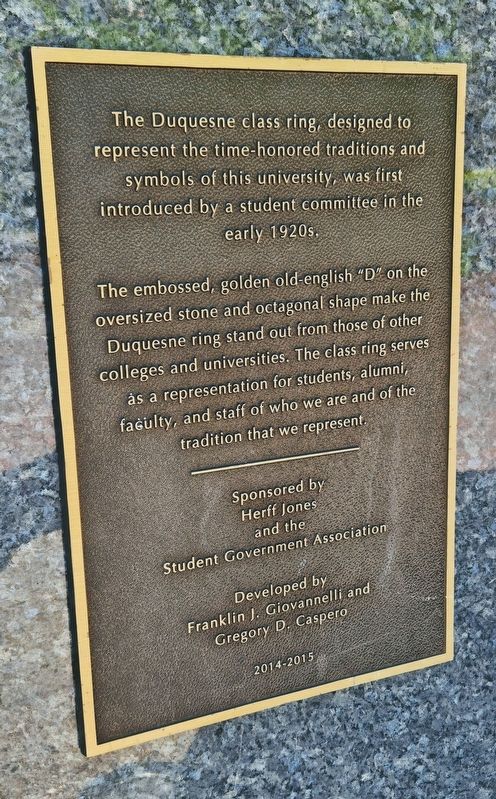 The Duquesne Class Ring Historical Marker