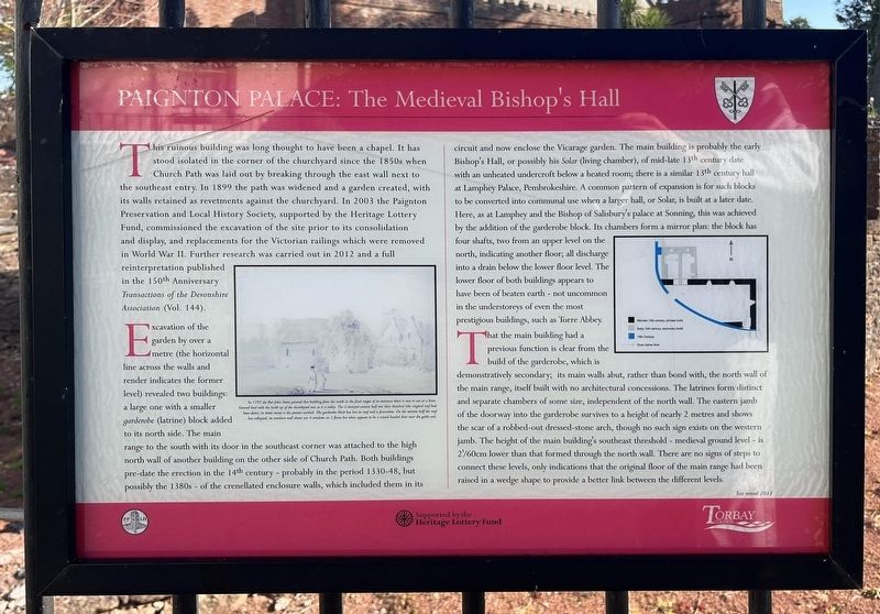 Paignton Palace: The Medieval Bishop's Hall Historical Marker