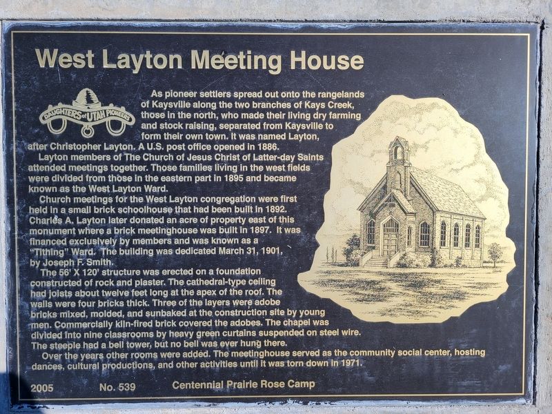West Layton Meeting House Historical Marker