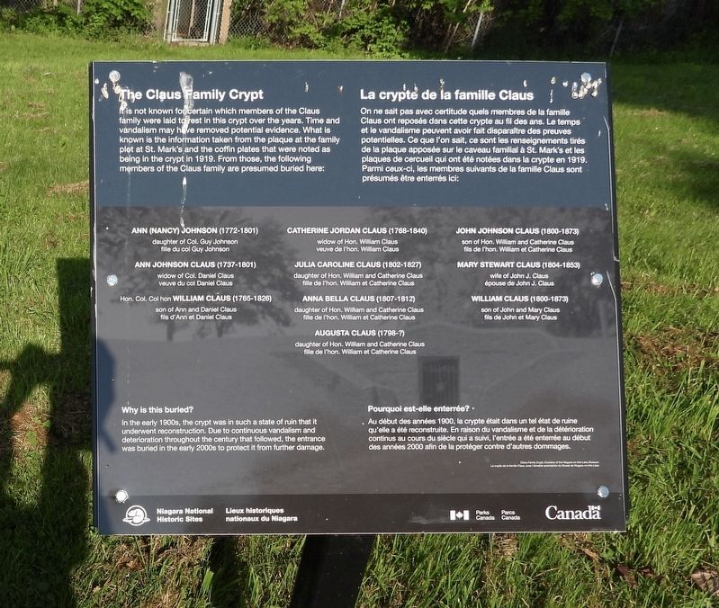 The Claus Family Crypt / La crypté de la famille Claus Historical Marker