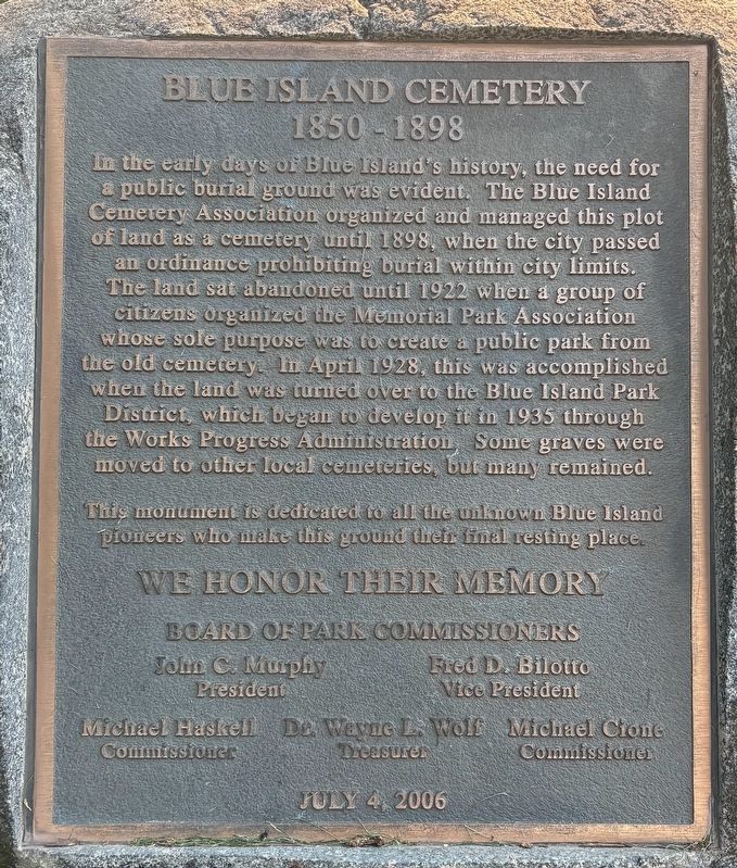 Blue Island Cemetery Historical Marker