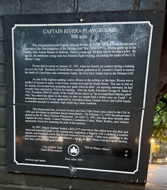 Captain Rivera Playground Historical Marker