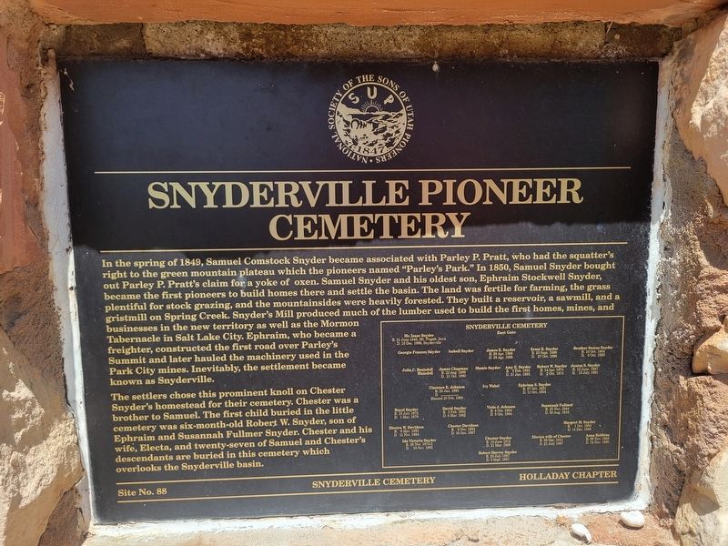 Snyderville Pioneer Cemetery Historical Marker