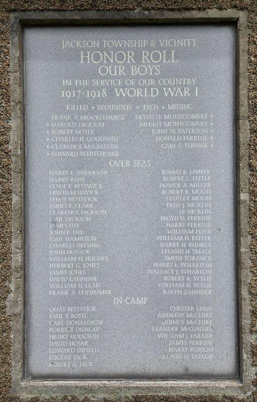 Jackson Township & Vicinity Honor Roll, a War Memorial