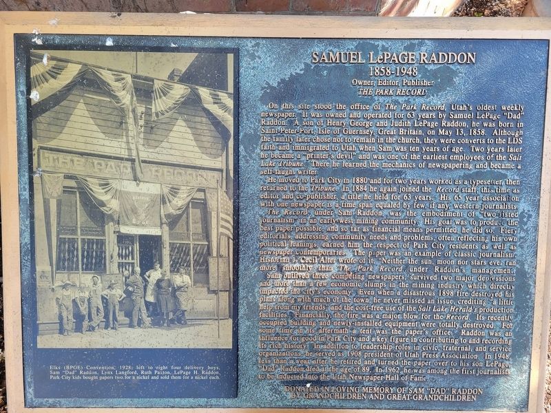 Samuel LePage Raddon Historical Marker