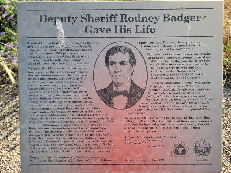 Deputy Sheriff Rodney Badger Gave His Life Historical Marker