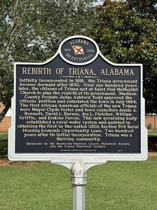Rebirth of Triana, Alabama Historical Marker