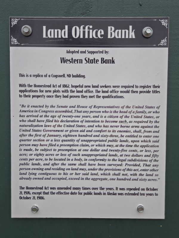 Land Office Bank Historical Marker