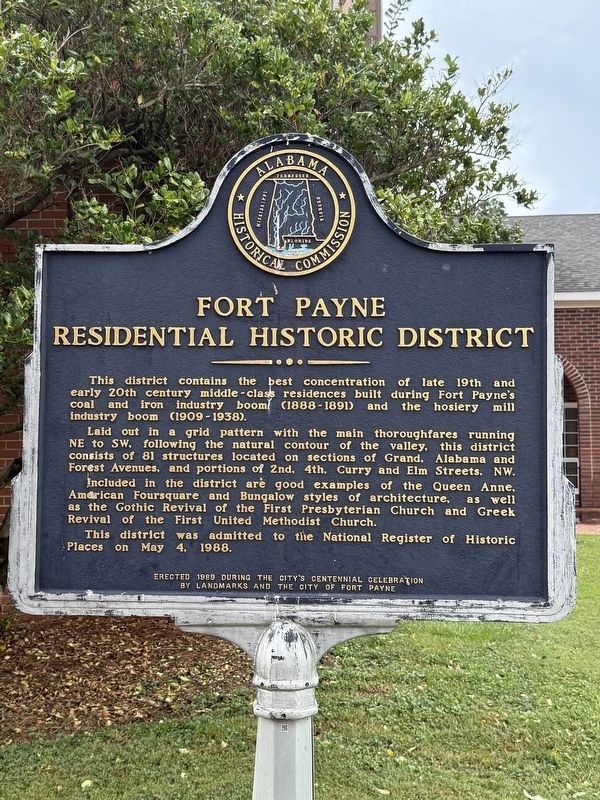 Fort Payne Residential Historic District Historical Marker