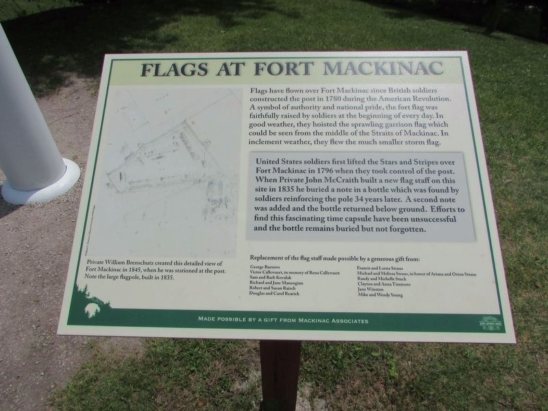 Flags at Fort Mackinac Historical Marker