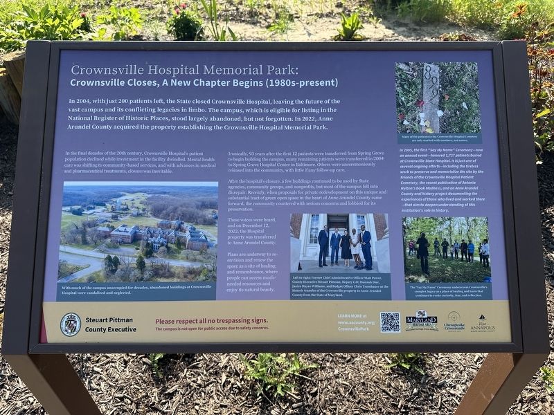 Crownsville Hospital Memorial Park Historical Marker