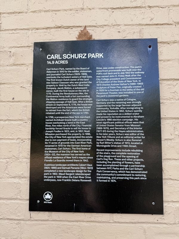 Carl Schurz Park Historical Marker