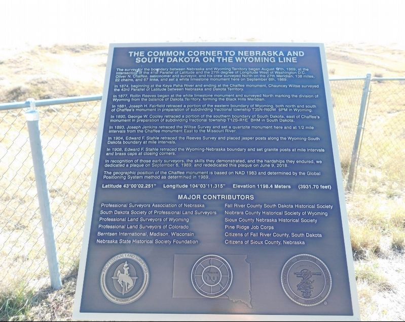 The Common Corner to Nebraska and South Dakota on the Wyoming Line ...